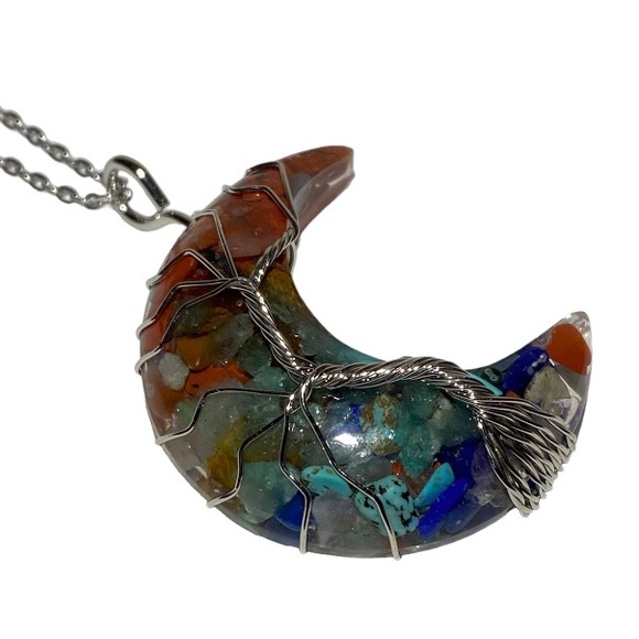 Jewelry | Seven Chakras Moon Shaped Gemstone Wire Wrapped Tree Of Life ...